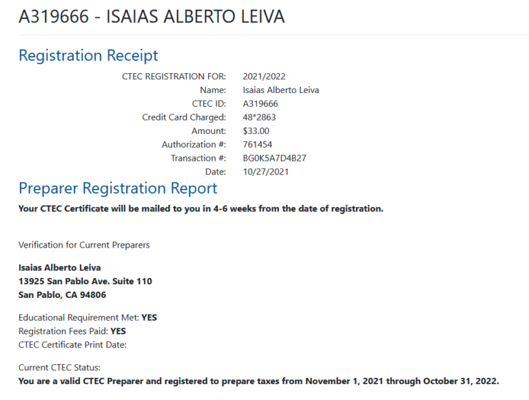 receipt for 2021-2022 license - Stanza Tax Services